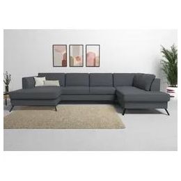 Sit & More Wohnlandschaft SIT & MORE "Olsen U-Form" Sofas Gr. B/H/T: 335cm x 88cm x 201cm, Soft clean, Ottomane rechts, ohne Bettfunktion-ohne Stauraum-mit Sitztiefenverstellung, grau (dunkelgrau) inklusive Sitztiefenverstellung, wahlweise mit Bettfunktion, 15cm hoch