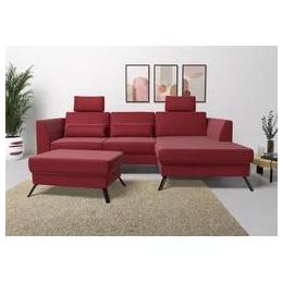 Sit & More Ecksofa SIT & MORE "Olsen L-Form" Sofas Gr. B/H/T: 261cm x 88cm x 172cm, Samtoptik, Recamiere rechts, mit Bettfunktion-mit Bettkasten-mit Sitztiefenverstellung, rot inklusive Sitztiefenverstellung, wahlweise mit Bettfunktion, 15cm hoch