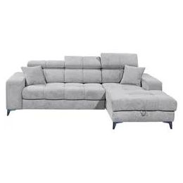 Ecksofa ED EXCITING DESIGN "Sydney L-Form", grau (hellgrau), B:268cm H:86cm T:172cm, 92% Polyester, 8% Nylon, Sofas, frei im Raum stellbar, mit Bettkasten, inkl. Kopfteilverstellung