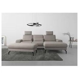 Sit & More Ecksofa SIT & MORE "Cinturo L-Form" Sofas Gr. B/H/T: 283cm x 91cm x 175cm, Luxus-Microfaser TORO, mega-Recamiere rechts, inklusive Sitztiefenverstellung-inklusive Federkern, grau (steelgrau) inklusive Sitztiefenverstellung und Federkern, Sitzhöhe 48 cm