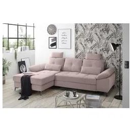 Ecksofa ED EXCITING DESIGN "Auckland L-Form" Sofas Gr. B/H/T: 270cm x 108cm x 170cm, Microvelours, Recamiere links, rosa (rosa/thor 91 flamingo) mit Bettfunktion, Bettkasten, Armteilverstellung, Kopfstützen