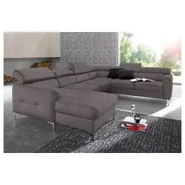 Wohnlandschaft COTTA "Sammy U-Form" Sofas Gr. B/H/T: 304cm x 74cm x 240cm, Microfaser PRIMABELLE, Recamiere links, Mit Kopfteilverstellung-Mit Bettfunktion und Bettkasten, grau mit Kopfteilverstellung, optional Bettfunktion und Bettkasten