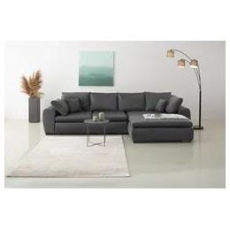 Ecksofa Home Affaire "Cara Mia L-Form" Sofas Gr. B/H/T: 325cm x 87cm x 183cm, Samtvelours, Recamiere beidseitig montierbar, mit Bettfunktion und Bettkasten, grau (anthrazit) wahlweise mit Bettfunktion und Bettkasten, Massivholzfüße