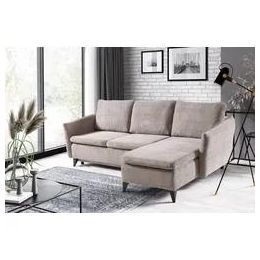 Ecksofa WERK2 "Loppo L-Form" Sofas Gr. B/H/T: 247cm x 92cm x 156cm, Cord, Recamiere beidseitig montierbar, beige Cord-Schlafcouch mit losen Rückenkissen, Sofa Schlaffunktion