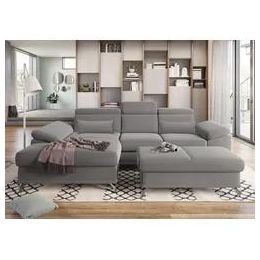 Sit & More Ecksofa SIT&MORE "Cabrio L-Form" Sofas Gr. B/H/T: 295 cm x 87 cm x 180 cm, Struktur fein, Recamiere links, mit Bettfunktion-mit Bettkasten-mit Sitztiefenverstellung-mit Kopfteilverstellung-mit Armteilfunktion-mit 2 Nierenkissen, grau mit Sitztiefen- und Armteilverstellung sowie Federkern, 2 Nierenkissen