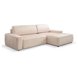 Ecksofa WERK2 "Bully L-Form" Sofas Gr. B/H/T: 264cm x 82cm x 162cm, Struktur fein + weich, Recamiere rechts, Schlaffunktion und Bettkasten, beige (creme) Curvy Trend Ecksofa mit Schlaffunktion in weichem Cord