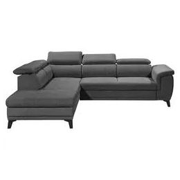 Ecksofa ED EXCITING DESIGN "Albany L-Form" Sofas Gr. B/H/T: 274cm x 80cm x 231cm, Microvelours, Ottomane links, inkl. Schlaffunktion und Bettkasten, grau (anthrazit) frei stellbar, Bettfunktion und Bettkasten, inkl. Kopfteilverstellung