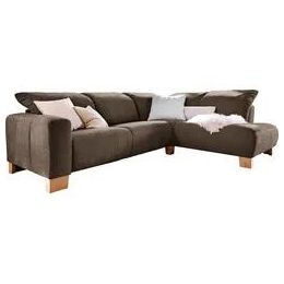 Ecksofa Home Affaire "Hörnum L-Form" Sofas Gr. B/H/T: 281cm x 85cm x 220cm, Struktur weich, Recamiere rechts, mit Relaxfunktion, braun (dunkelbraun) wahlweise mit motorischer Relaxfunktion, verstellbarer Kopfstütze