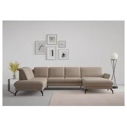 Sit & More Wohnlandschaft SIT & MORE "Fashion U-Form" Sofas Gr. B/H/T: 338cm x 84cm x 207cm, Luxus-Microfaser ALTARA NUBUCK, Ottomane links, mit Kopfteilverstellung, grau (dunkelgrau) wahlweise mit Kopfteilverstellung, Vorziehsitz, motorisch, Metallfüße