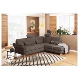 Ecksofa Home Affaire "Palace L-Form" Sofas Gr. B/H/T: 259 cm x 89 cm x 225 cm, Struktur, Ottomane rechts, ohne Bettfunktion-ohne Stauraum, braun incl. Sitztiefenverstellung, wahlweise mit Bettfunktion und Stauraum