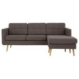 Ecksofa Home Affaire "Brest L-Form" Sofas Gr. B/H/T: 205cm x 84cm x 150cm, Struktur fein, Recamiere rechts, Polyätherschaum-Polsterung, braun mit Knopfheftung und Steppung im Rücken, geradliniges Design