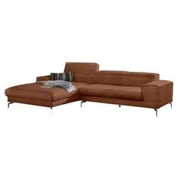 Ecksofa W.Schillig "piedroo" Sofas Gr. B/H/T: 303cm x 70cm x 193cm, Chenille-Flachgewebe R66, Longchair links, mit Kopfteilverstellung-mit motorischer Sitztiefenverstellung, braun (copper r66) Kopfteilverstellung, wahlweise mit Sitztiefenverstellung, Breite 303cm