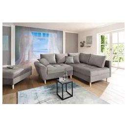 Ecksofa Home Affaire "Rice L-Form" Sofas Gr. B/H/T: 223cm x 47cm x 184cm, Luxus-Microfaser, Ottomane beidseitig montierbar, grau (taupe) mit Bonnellfederkern, Hocker & Kissen, Ottomane beidseitig montierbar Bestseller