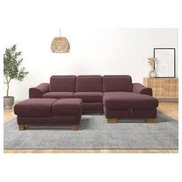 Ecksofa Home Affaire "Dundee L-Form" Sofas Gr. B/H/T: 264cm x 86cm x 170cm, Webstoff, Recamiere rechts, mit Bettfunktion-mit Kopfteilverstellung-mit Relaxfunktion, lila (flieder) wahlweise mit Kopfteilverstellung und zusätzlich Bettfunktion