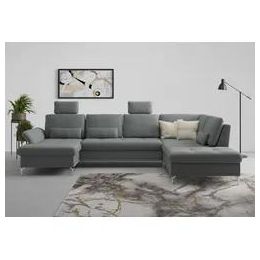 Wohnlandschaft Inosign "Palm Beach U-Form" Sofas Gr. B/H/T: 347 cm x 89 cm x 224 cm, Chenille-Optik, mega-Recamiere links, mit Sitztiefenverstellung-ohne Bettfunktiom-ohne Stauraum-ohne Armteilverstellung, grau Federkern, mit Sitztiefenverstellung, wahlweise Bettfunktion