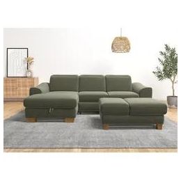 Ecksofa Home Affaire "Dundee L-Form" Sofas Gr. B/H/T: 264cm x 86cm x 170cm, Webstoff, Recamiere links, mit Bettfunktion-mit Bettkasten-mit Kopfteilverstellung, grün wahlweise mit Kopfteilverstellung und zusätzlich Bettfunktion