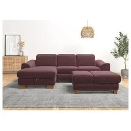 Ecksofa Home Affaire "Dundee L-Form" Sofas Gr. B/H/T: 264cm x 86cm x 170cm, Webstoff, Recamiere links, mit Bettfunktion-mit Kopfteilverstellung-mit Relaxfunktion, lila (flieder) wahlweise mit Kopfteilverstellung und zusätzlich Bettfunktion