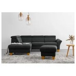 Ecksofa Home Affaire "Lindgren L-Form" Sofas Gr. B/H/T: 249 cm x 84 cm x 217 cm, Struktur, Ottomane links, mit Bettfunktion mit einklappbaren Rollen-mit Stauraum-mit Kopfteilverstellung-ohne TV-Funktion motorisch ohne Stauraum-ohne Federkern, grau (anthrazit) wahlweise mit TV-Funktion, Stauraum und Kopfteilverstellung