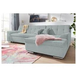 Ecksofa DOMO collection "Aversa L-Form" Sofas Gr. B/H/T: 267cm x 83cm x 178cm, Softstruktur, Recamiere rechts, mit Bettfunktion, blau (pastellblau) wahlweise mit Bettfunktion