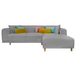 Ecksofa Andas "Maroon L-Form" Sofas Gr. B/H/T: 285 cm x 82 cm x 191 cm, Struktur fein, Recamiere rechts, Inklusive 7 Zierkissen, grau (hellgrau) in skandinavischem Design, mit losen Kissen