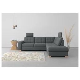 Sit & More Ecksofa SIT & MORE "Quincy L-Form" Sofas Gr. B/H/T: 249cm x 82cm x 213cm, Luxus-Microfaser ALTARA NUBUCK, Ottomane rechts, mit Bettfunktion-mit Bettkasten, grau (dunkelgrau) wahlweise mit Bettfunktion und Bettkasten