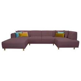 Wohnlandschaft Andas "Maroon U-Form" Sofas Gr. B/H/T: 358cm x 82cm x 192cm, Struktur fein, Ottomane rechts, lila (beere) in skandinavischem Design, mit losen Kissen