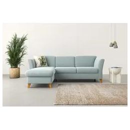 Ecksofa Home Affaire "Trelleborg L-Form" Sofas Gr. B/H/T: 249cm x 86cm x 162cm, Struktur fein, Recamiere links, mit Bettfunktion-mit Bettkasten, blau (aqua) Federkern-Polsterung, wahlweise mit Bettfunktion und Bettkasten