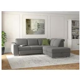 Sit & More Ecksofa SIT & MORE "Dundee L-Form" Sofas Gr. B/H/T: 263cm x 86cm x 219cm, Struktur weich, Ottomane rechts, mit Kopfteilverstellung-mit Bettfunktion-mit Stauraum, grau mit Federkern und Edelstahlfüßen, wahlweise Kopfteilverstellung