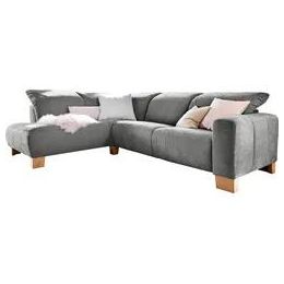 Ecksofa Home Affaire "Hörnum L-Form" Sofas Gr. B/H/T: 281cm x 85cm x 220cm, Struktur weich, Recamiere links, mit Relaxfunktion, grau wahlweise mit motorischer Relaxfunktion, verstellbarer Kopfstütze