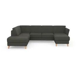 Sit & More Wohnlandschaft SIT & MORE "Visby U-Form" Sofas Gr. B/H/T: 303cm x 87cm x 213cm, Struktur fein, Ottomane links, ohne Bettfunktion-ohne Stauraum, grau (anthrazit) wahlweise mit Bettfunktion und Stauraum, frei im Raum stellbar