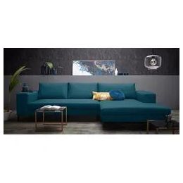 Ecksofa Inosign "Aurora, L-Form, mit extra breiter Recamiere, 324 x 170 cm (BxT)" Sofas Gr. B/H/T: 324cm x 83cm x 170cm, Struktur MALMÖ, Recamiere rechts, ohne Funktion, blau (petrol) Designsofa mit tollem Sitzkomfort, extra hohe Metallfüße schwarz