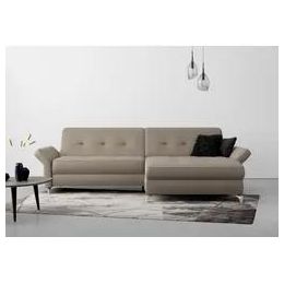 Ecksofa Inosign "Maredo L-Form" Sofas Gr. B/H/T: 284 cm x 89 cm x 179 cm, Luxus-Microfaser weich, mega-Recamiere rechts, mit Kopfteilverstellung und mit Armteilfunktion, grau (grau, beige) Federkern, wahlweise auch mit Kopfteil- und Armlehnverstellung