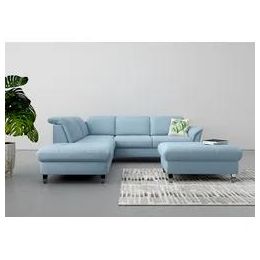 Sit & More Ecksofa SIT & MORE "Maggiore L-Form" Sofas Gr. B/T: 261cm x 224cm, Soft clean, Ottomane links, mit Kopfteilverstellung-ohne Bettfunktion-ohne Stauraum-Fussfarbe: Nickel satiniert, blau (hellblau) wahlweise mit Kopfteilverstellung, Bettfunktion und Stauraum