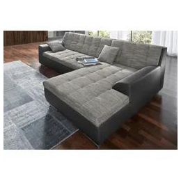 Ecksofa DOMO collection "Treviso viele Bezüge, auch in Cord, L-Form, B/T/H: 267/80/83 cm" Sofas Gr. B/H/T: 267cm x 83cm x 178cm, Kunstleder SOFTLUX-Struktur, Recamiere rechts, mit Bettfunktion, schwarz (schwarz, pepper) wahlweise mit Bettfunktion, incl. Zierkissen, hochwertige Steppung