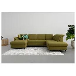 Sit & More Wohnlandschaft SIT & MORE "Maggiore U-Form" Sofas Gr. B/T: 312cm x 224cm, Soft clean, Ottomane rechts, mit Kopfteilverstellung-ohne Bettfunktion-ohne Stauraum-Fussfarbe: Nickel satiniert, grün (olive) wahlweise mit Kopfteilverstellung, Bettfunktion und Stauraum