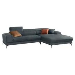 Ecksofa W.Schillig "piedroo" Sofas Gr. B/H/T: 303cm x 70cm x 193cm, Chenille-Flachgewebe R66, Longchair rechts, mit Kopfteilverstellung-mit motorischer Sitztiefenverstellung, blau (marine r66) Ecksofa Kopfteilverstellung, wahlweise mit Sitztiefenverstellung, Breite 303cm