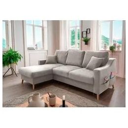 Ecksofa Inosign "Valentina L-Form" Sofas Gr. B/H/T: 228cm x 94cm x 150cm, Struktur, Recamiere links-Bettfunktion rechts, grau 2 Zierkissen, mit Seitentasche, ausziehbarer Liegefläche, Bettkasten