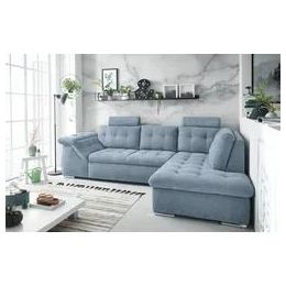 Ecksofa ED EXCITING DESIGN "Oman L-Form" Sofas Gr. B/H/T: 283cm x 101cm x 193cm, Microvelours, Ottomane rechts, blau (denim) mit Bettfunktion, Bettkasten, Armteilverstellung, Kopfstützen