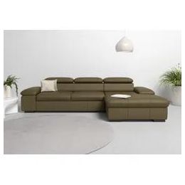 Ecksofa Home Affaire "Alberto L-Form" Sofas Gr. B/H/T: 286cm x 73cm x 174cm, Material, Recamiere rechts, ohne Bettfunktion, grün (olive) mit Kopfteilverstellung, wahlweise Bettfunktion