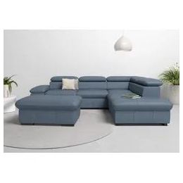 Ecksofa Home Affaire "Alberto L-Form" Sofas Gr. B/H/T: 272cm x 73cm x 226cm, Material, Ottomane rechts, mit Bettfunktion-Bett mit Stoff bezogen, blau (graublau) mit Ottomane, inkl. Kopfteilverstellung, wahlweise Bettfunktion