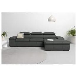 Ecksofa Home Affaire "Alberto L-Form" Sofas Gr. B/H/T: 286cm x 73cm x 174cm, NaturLEDER, Recamiere rechts, mit Bettfunktion, grau (anthrazit) mit Kopfteilverstellung, wahlweise Bettfunktion