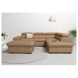 Ecksofa Home Affaire "Alberto L-Form" Sofas Gr. B/H/T: 272cm x 73cm x 226cm, NaturLEDER-Stoff, Ottomane rechts, ohne Bettfunktion, braun (cappucino) mit Kopfteilverstellung, wahlweise Bettfunktion