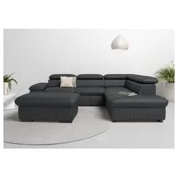 Ecksofa Home Affaire Sofas Gr. B/H/T: 272cm x 73cm x 226cm, NaturLEDER-Stoff, Ottomane rechts, ohne Bettfunktion, schwarz mit Kopfteilverstellung, wahlweise Bettfunktion