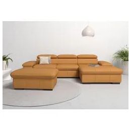 Ecksofa Home Affaire "Alberto L-Form" Sofas Gr. B/H/T: 286cm x 73cm x 174cm, NaturLEDER-Stoff, Recamiere rechts, mit Bettfunktion, gelb (curry) mit Kopfteilverstellung, wahlweise Bettfunktion