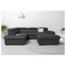 Ecksofa Home Affaire "Alberto L-Form" Sofas Gr. B/H/T: 272cm x 73cm x 226cm, NaturLEDER, Ottomane links, ohne Bettfunktion, schwarz mit Kopfteilverstellung, wahlweise Bettfunktion