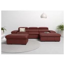 Ecksofa Home Affaire "Alberto L-Form" Sofas Gr. B/H/T: 286cm x 73cm x 174cm, NaturLEDER, Recamiere rechts, ohne Bettfunktion, rot (merlot) mit Kopfteilverstellung, wahlweise Bettfunktion