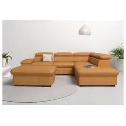 Ecksofa Home Affaire "Alberto L-Form" Sofas Gr. B/H/T: 272cm x 73cm x 226cm, Material, Ottomane rechts, ohne Bettfunktion-Rücken mit Spannstoff bezogen, gelb (curry) mit Ottomane, inkl. Kopfteilverstellung, wahlweise Bettfunktion