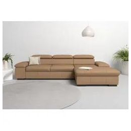 Ecksofa Home Affaire "Alberto L-Form" Sofas Gr. B/H/T: 286cm x 73cm x 174cm, NaturLEDER-NaturLEDER, Recamiere rechts, mit Bettfunktion-Bett mit Leder bezogen, braun (cappucino) wahlweise mit Bettfunktion, inkl. Kopfteilverstellung, Recamiere