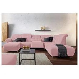 Wohnlandschaft Places of Style "Manhattan U-Form" Sofas Gr. B/H/T: 345cm x 102cm x 247cm, Struktur, Ottomane rechts, rosa (altrosa) 2 Sitze mit elektrischer Relaxfunktion, verstellbare Armlehnen