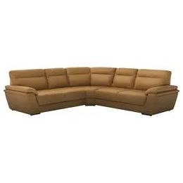 Ecksofa Home Affaire "Brandy L-Form" Sofas Gr. B/H/T: 285cm x 95cm x 298cm, Leder EVITA, langer Schenkel rechts, gelb (dijon)